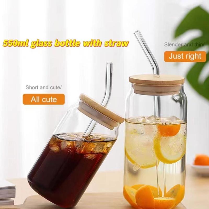 550ml Glass Cup With Straw Coffee Milk Tea Milk Cold Drink Cup - TikTok ...