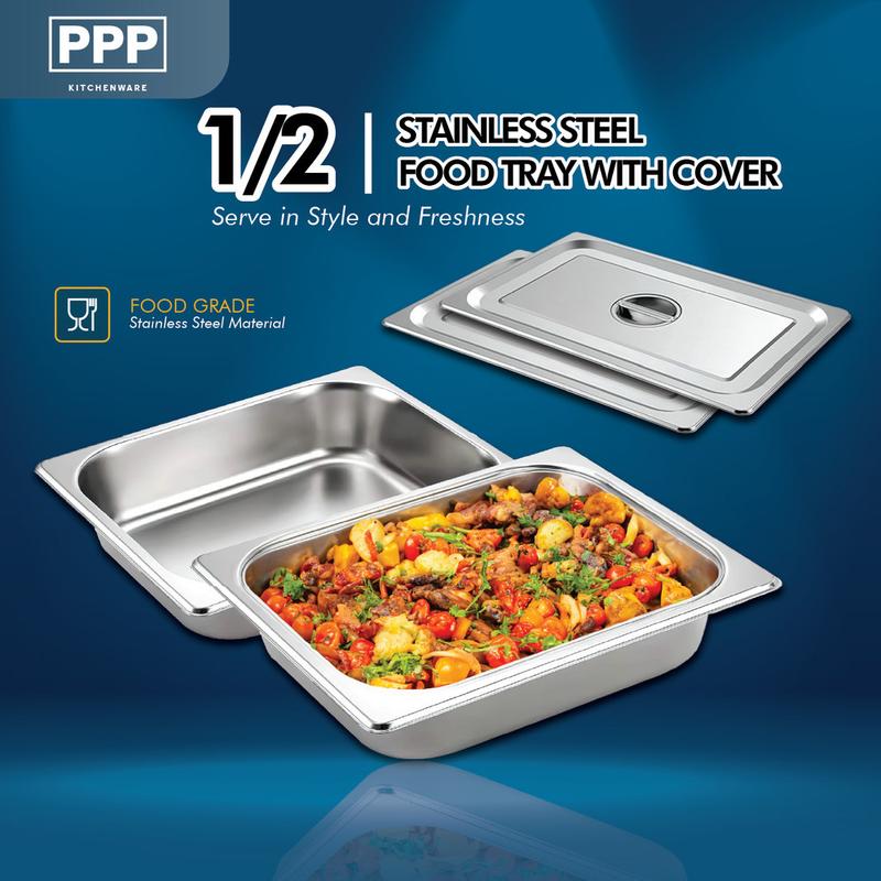 Stainless Steel Food Tray with Lid Half Size Buffet Tray Serving ...