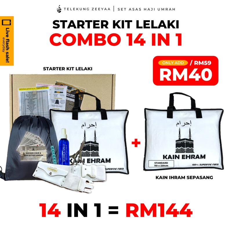 Starter Kit Haji Umrah Lelaki Combo Set Kain Ihram Dewasa Standard ...