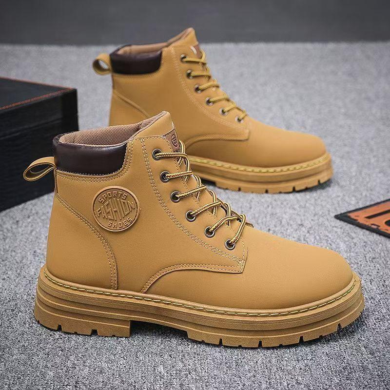 Kasut Kasual Lelaki, Gaya Musim Luruh, Atasan Tinggi, But Kuning ...