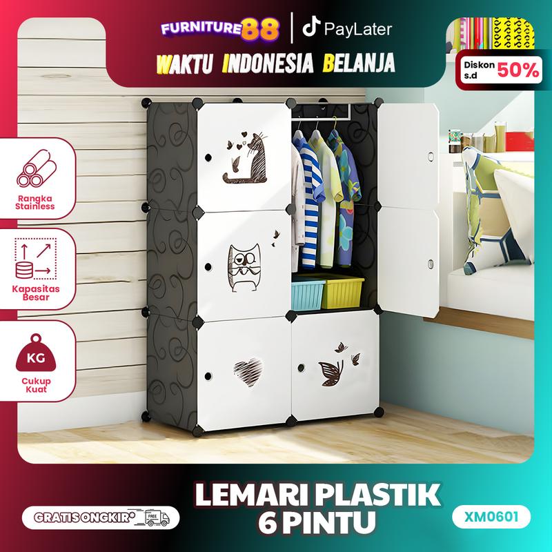 FURNITURE88 Rak Lemari Pakaian Plastik PVC 6 Pintu Dengan Tutup - Shop ...