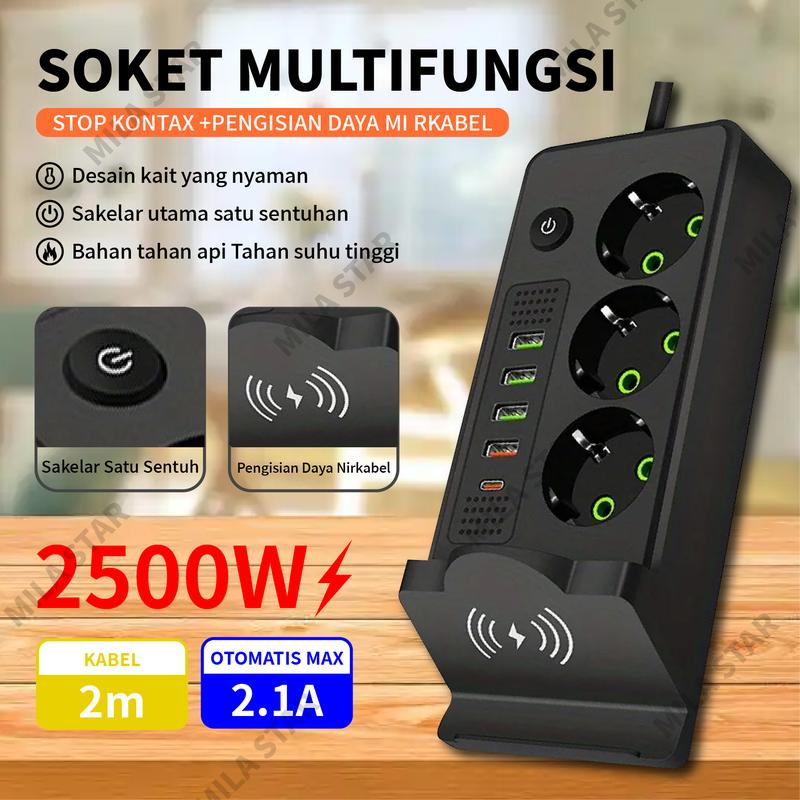 2500W Power Strip Power Socket Charger Stop Kontak Usb Charger 2Meter ...