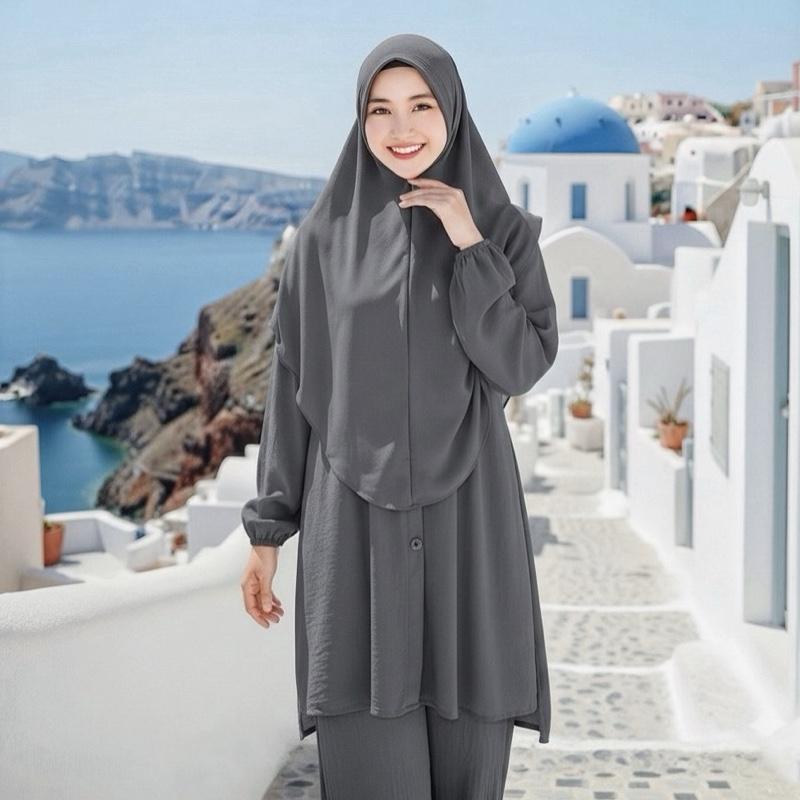 Set 3 In 1 Blouse Labuh, Tudung, Seluar Ironless Muslimah Clothing Size ...
