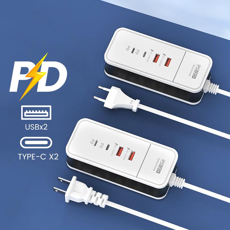Penyesuai Soket Kuasa, 4-dalam-1, Kuasa 50W, Palam EU / AS, 2USB ...