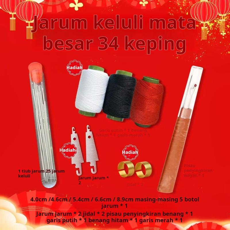 Set Jarum Jahit Mata Jumbo, Jarum Tangan Lebih Besar, untuk Benang ...
