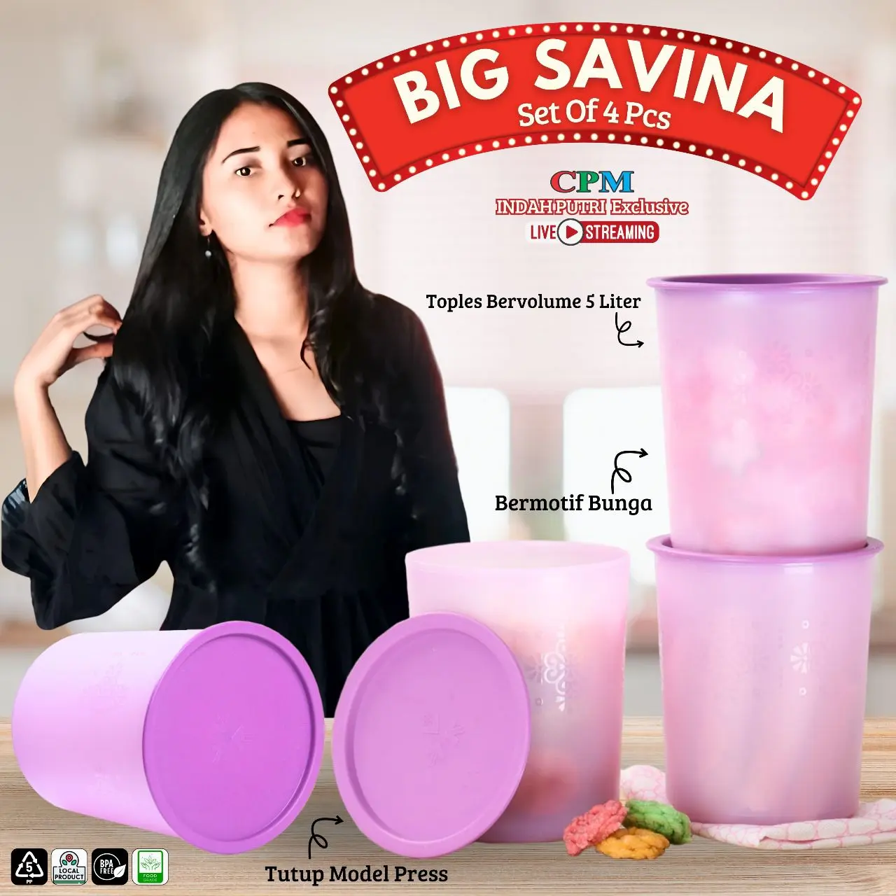 CPMxINDAH PUTRI toples big savina+claryn4 warna (hijau ,ungu,biru ,gold ) ukuran 5 liter Best ...