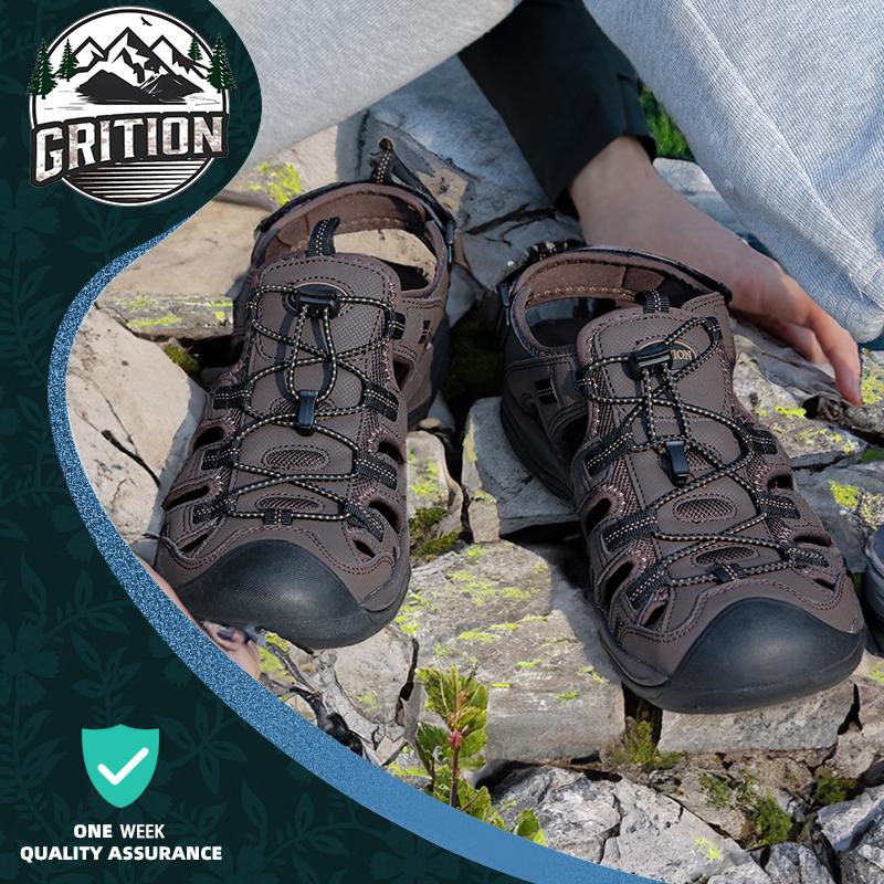 GRITION - Men Outdoor Hiking Sandals Closed Toe Sport Water Sandal ...