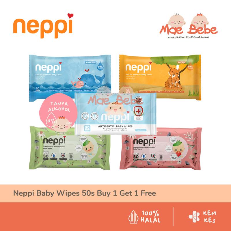 [Buy1Get1] Neppi Baby Wipes Tissue Basah Hand & Mouth / Antibakteri ...