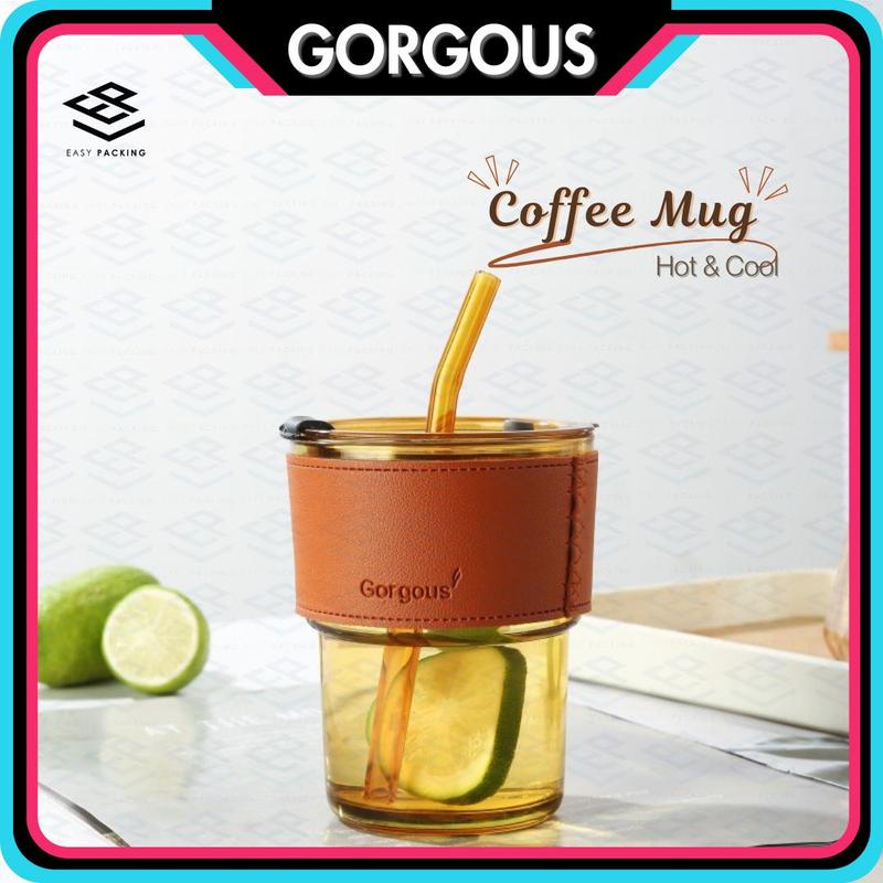 NEW GLASS STRAW CUP WITH LID HEAT COLD RESISTANT ICED WATER BOTTLE ...