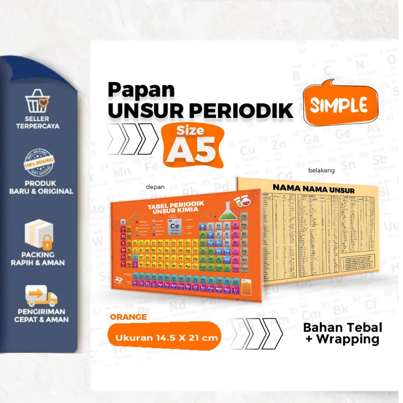 KUMPULAN TABLE PAPAN TABEL PERIODIK UNSUR KIMIA (SIZE A5) PRAKTIS ...