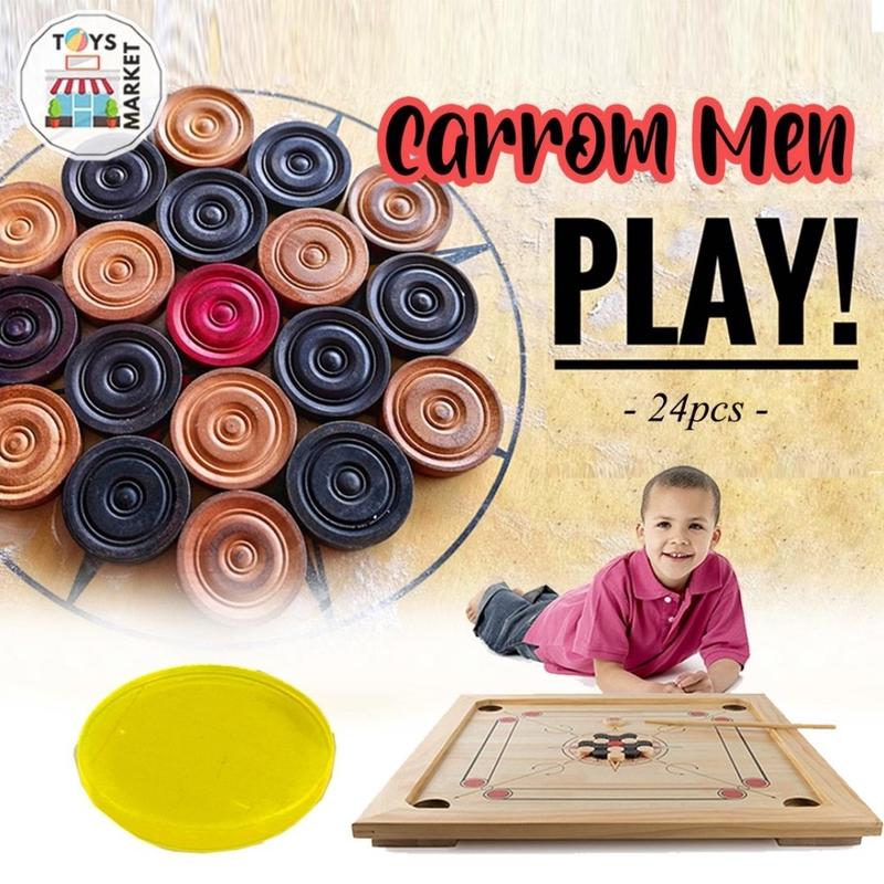 Carrom Men Set With Stricker - 24Pcs Solid Wood Seeds [11 Black/11 ...