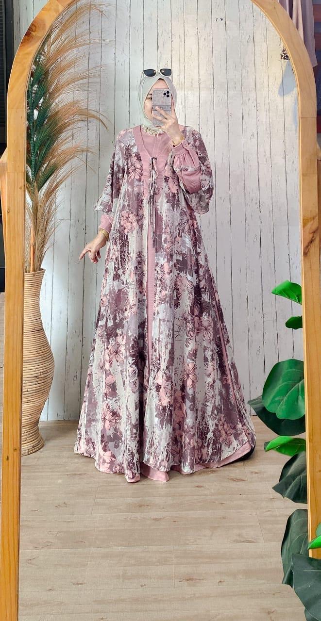 Gamis Outer Rompi Tali Dz - Gamis Rompi Motif Terbaru Kekinian - Gamis ...