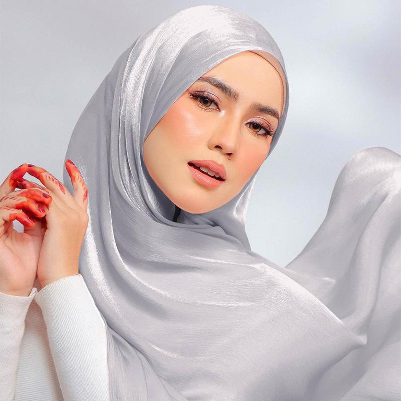 175x75cm Rectangle Hijab Shimmer Silk Shawl Luxury Scarfs Muslim ...