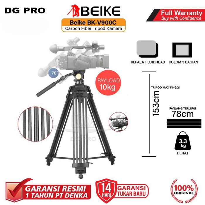 Jual Beike BK-V900C Carbon Fiber Tripod Kamera Video V 900C Original ...