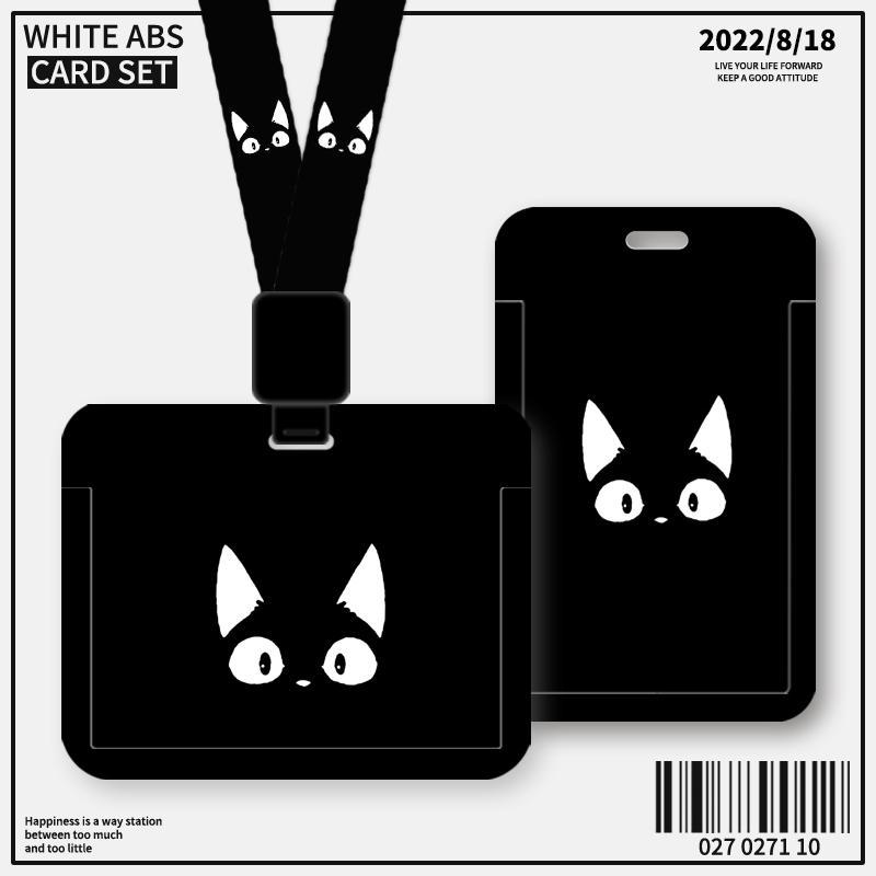 Pemegang kad kucing hitam dengan tali boleh ditarik balik, Sarung ...