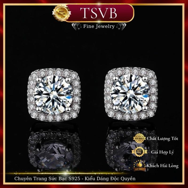 Bông tai ĐÁ VUÔNG S925 nạm đá viền nữ thiết kế sang trọng, quý - TikTok Shop Vietnam