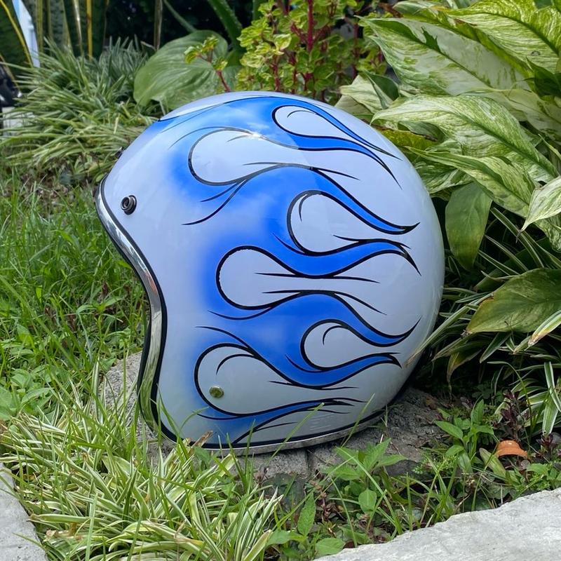 Helm Bogo Custom Putih Api Sketsa Biru - Shop | Tokopedia