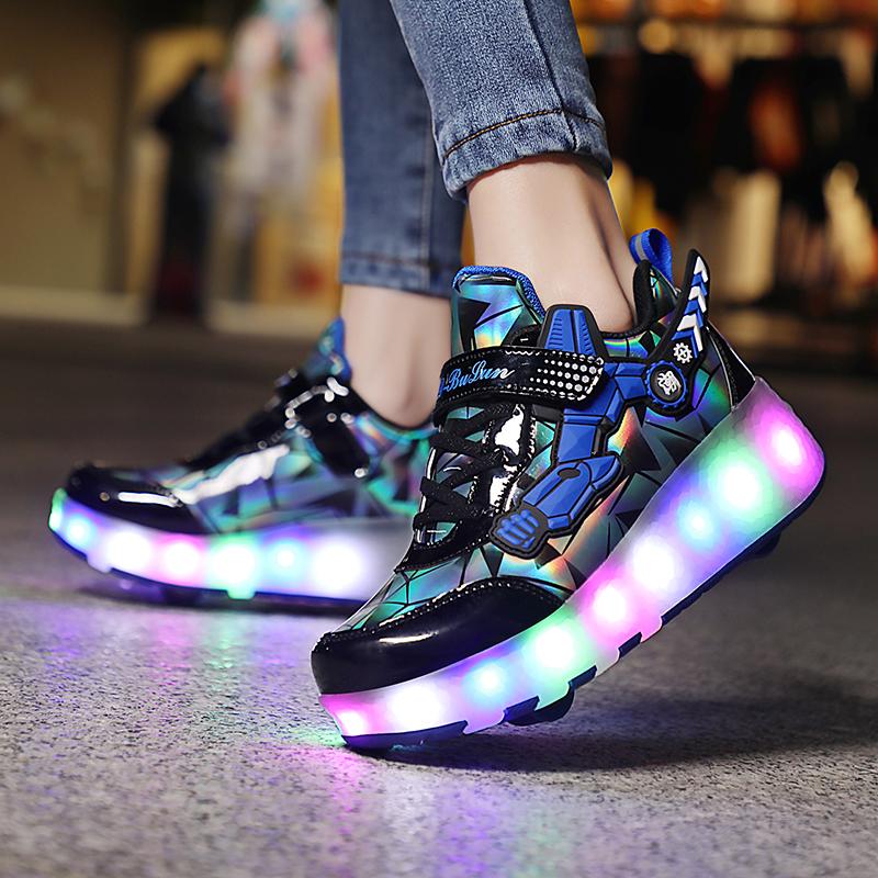 LED Shoes Double-wheeled Heelys Shoes Kasut Roda Budak Perempuan ...