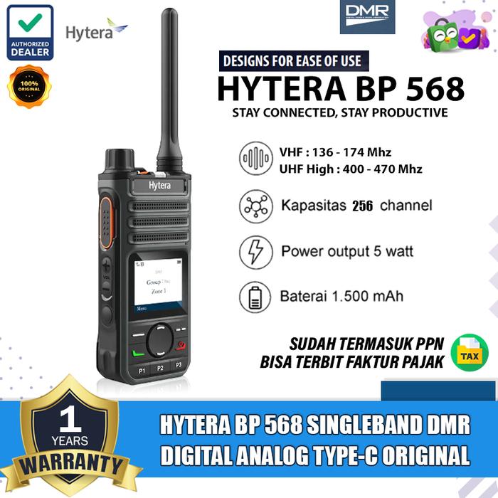 Jual Hytera Bp 568 Vhf 136-174 Mhz Singleband Digital Analog Ht DMR ...