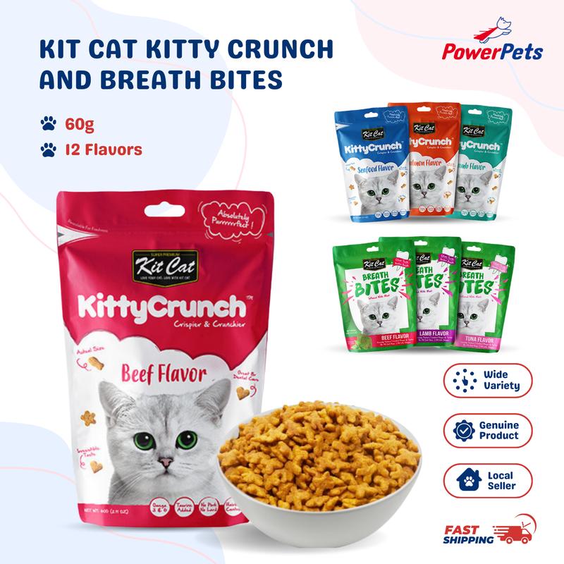 Kit Cat Kitty Crunch and Breath Bites 60g - Beef / Tuna / Salmon ...