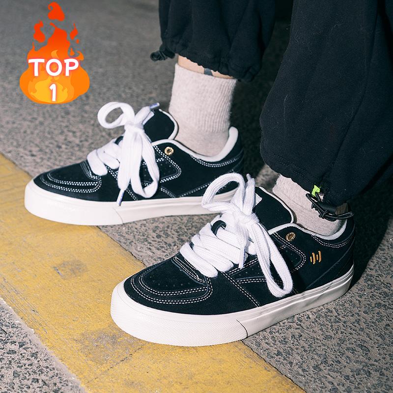 Ollieskate bright bread shoes black open thread suede shoes for ...