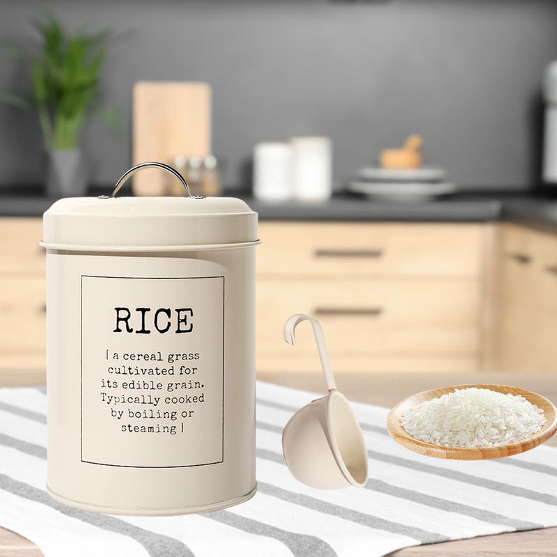 Metal Kitchen Flour/Rice Storage Tin Jar with Scoop RICE Decor - TikTok ...