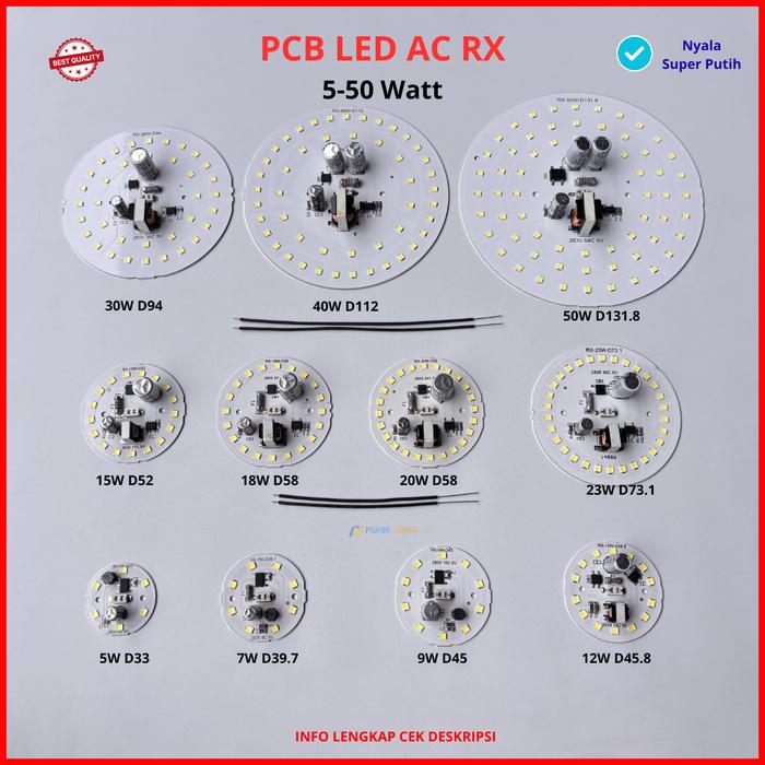 Jual PCB Lampu LED RX 5 7 9 12 15 18 20 23 25 30 40 45 50 Watt Mesin ...