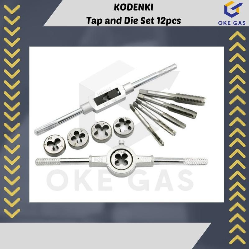 KODENKI TND201 Hand Tap Die Set 12 Pcs Alat Senai Snai Baut Mur Drat ...