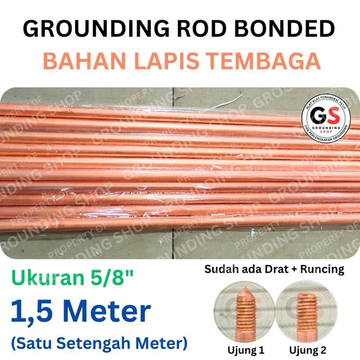 Jual Rod Copper Bonded 5/8 x 1,5 meter / Stik Grounding Rod Copper ...