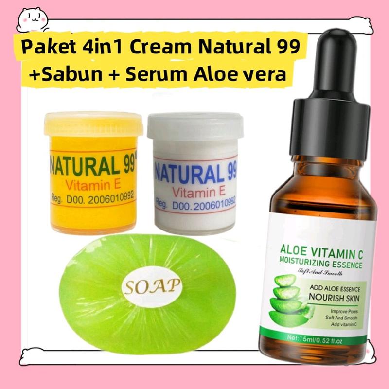 4in1 Paket Indonesia Glowing Natural 99 siang malam cream + Serum+Sabun ...