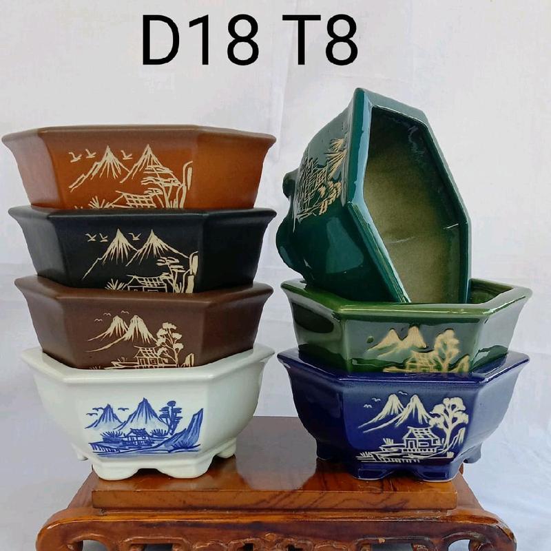 pot keramik segi enam 18 cm cocok untuk bonsai kecil - Shop | Tokopedia