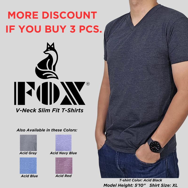 FOX PH Fitted V Neck T-Shirt Plain Acid Color Tee Premium Cotton ...