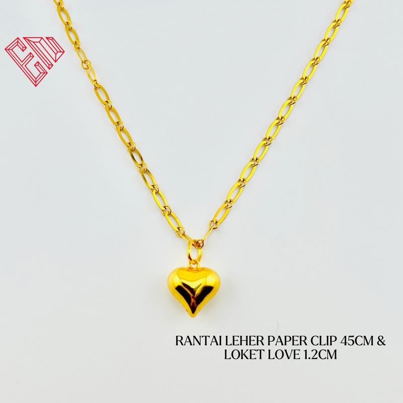 Rantai Leher Paper Clip & Loket Love Gemuk(1.2cm) - TikTok Shop Malaysia