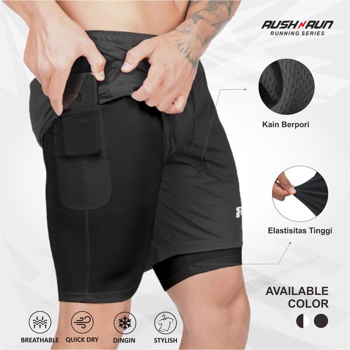 Promo Celana Pendek Olahraga Pria 2 in 1 Clana Training Gym Fitness ...