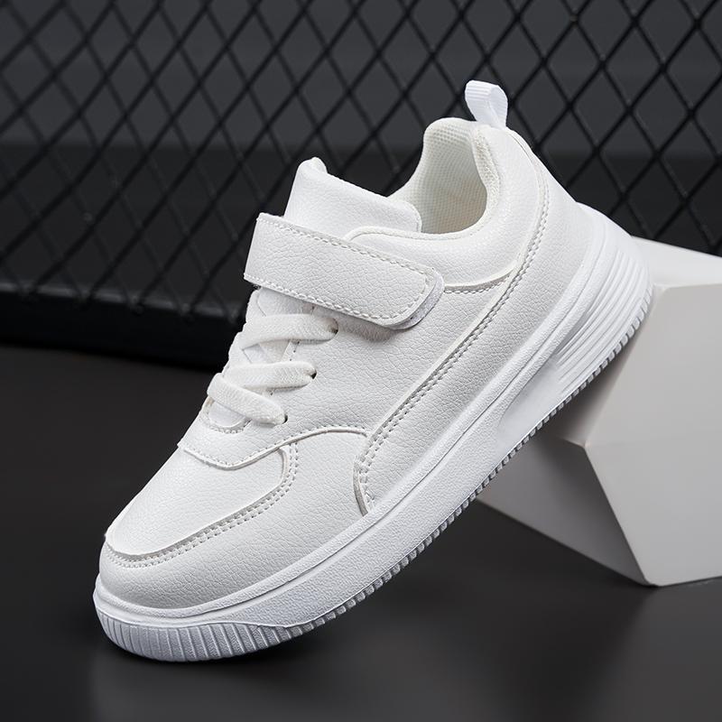 Children's Sports Shoes All White Boys' Shoes Board Shoes Leather ...