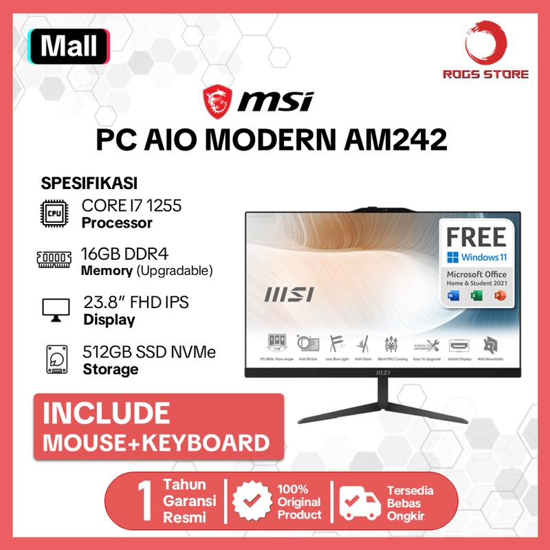 MSI PC AIO MODERN CORE I7 1255U 16GB 512GB SSD W11+OHS 23.8FHD - Shop ...