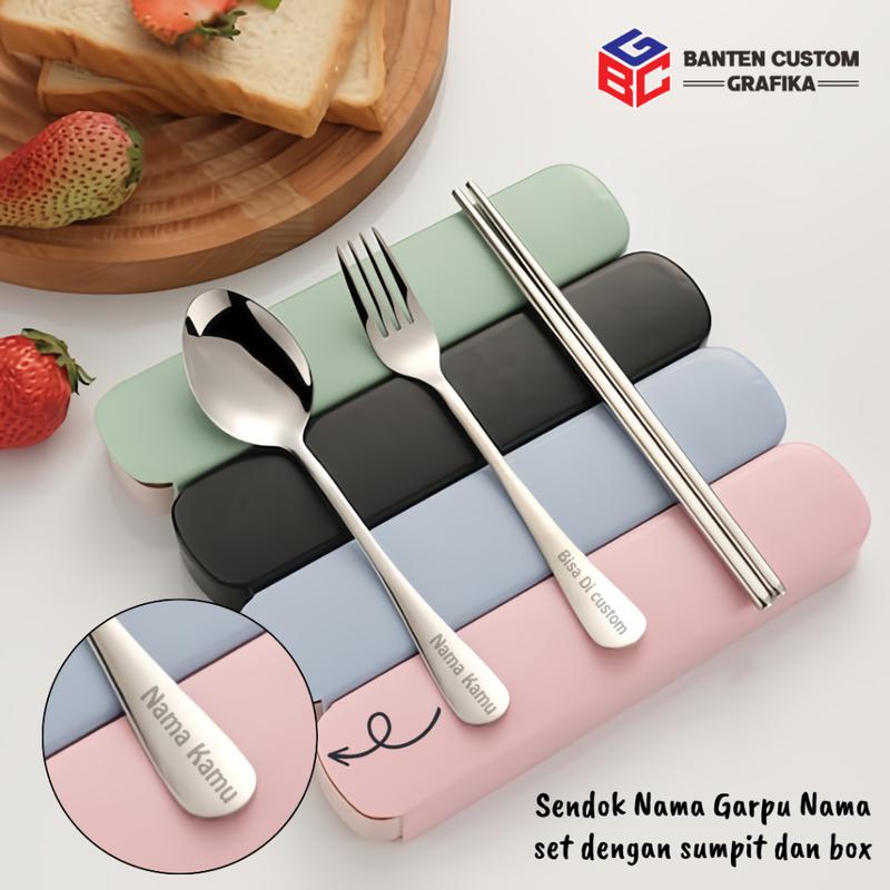 Sendok Garpu Set Dengan Sumpit Dan Box Custom Nama Tulisan - Shop ...