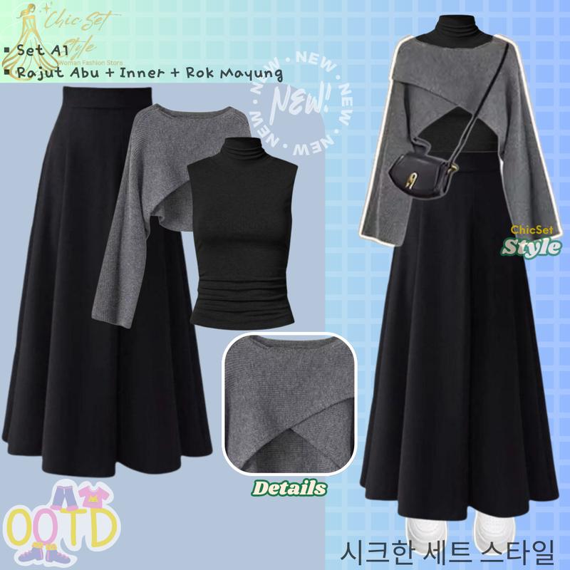 One Set Wanita (Rajut Silang Inner Rok Mayung) Baju Korean Style - Shop ...