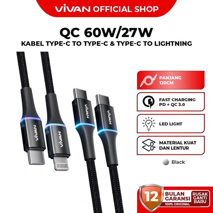 Promo VIVAN Kabel Type C to Lightning/Type C to Type C 3A Untuk iPhone ...