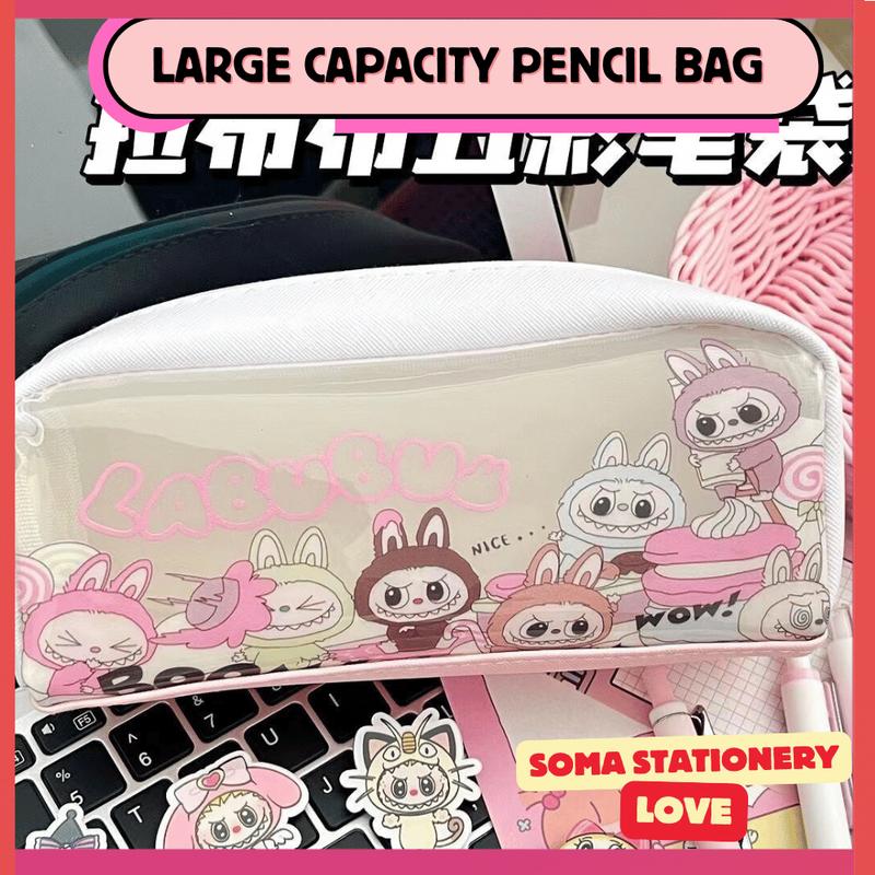Cute Cartoon Labubu Canvas Pencil Bag Pen Cases Large Capacity - TikTok ...