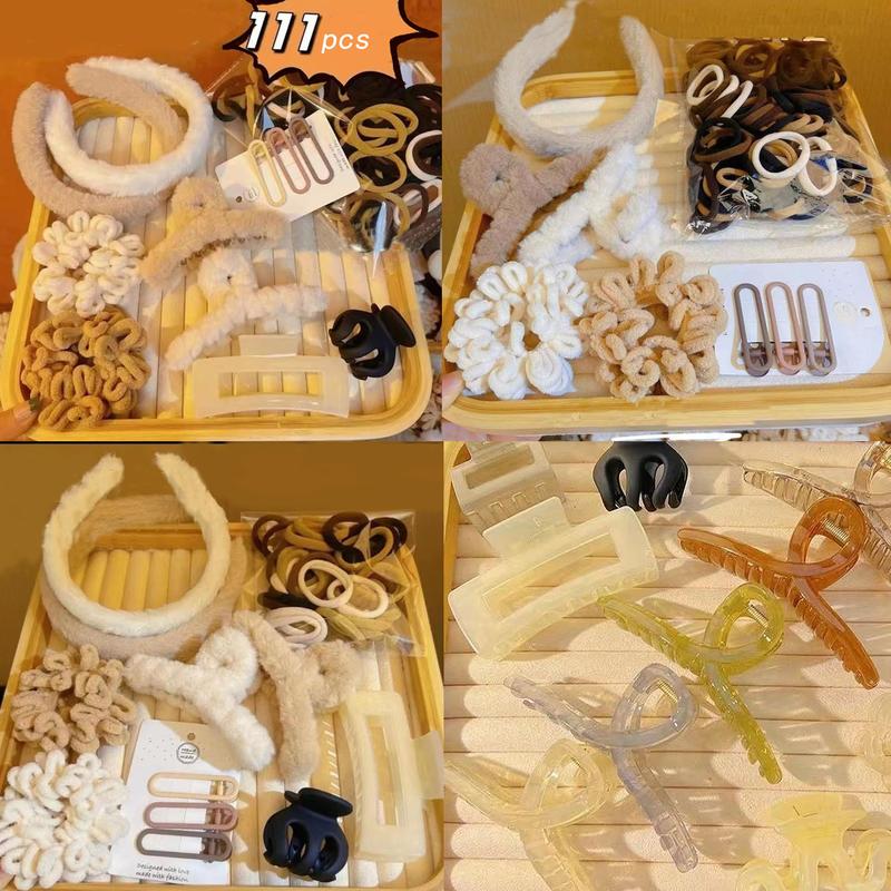 Set Ikat Rambut Klip Rambut Berbulu Khaki, 111pcs, Aksesori Rambut ...