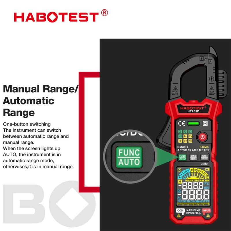 HABOTEST HT205D AC DC Current Tang Ampere Meteran Klem 600A Detektor ...