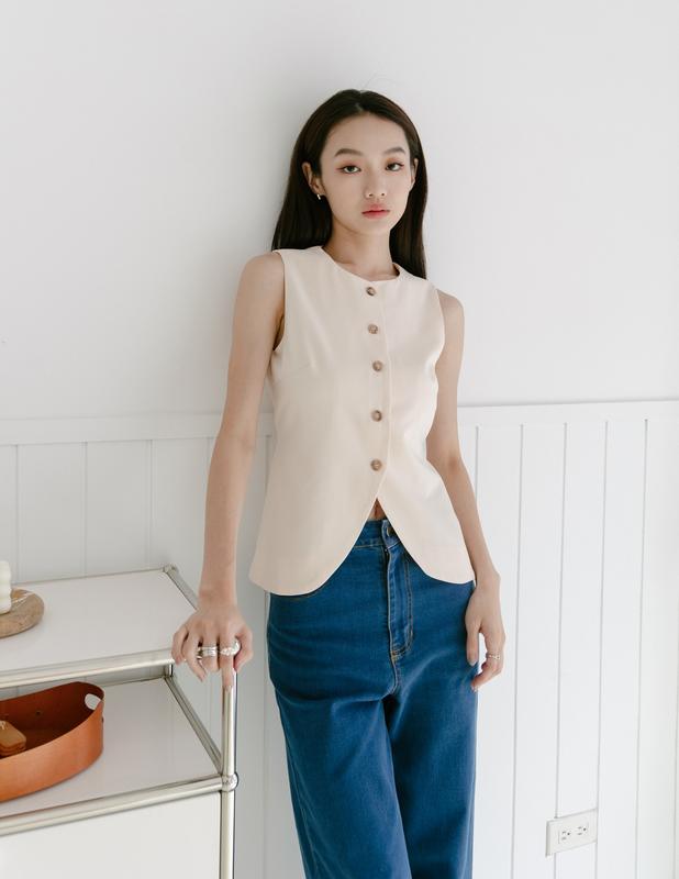 MFW Allison Button Front Vest Top in Beige - TikTok Shop Singapore