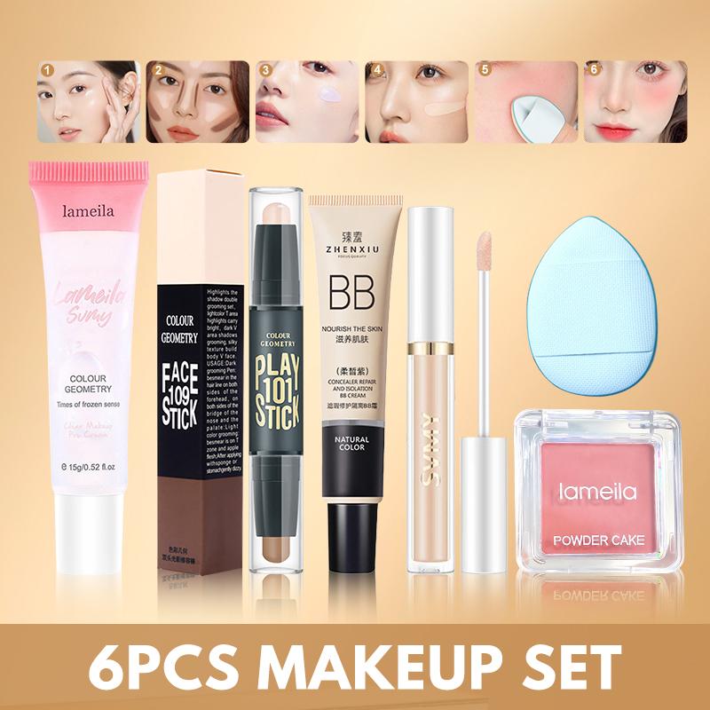 6PCS LAMEILA MAKEUP COMPLETE SET Makeup Primer + Mini Puff +BB - TikTok ...