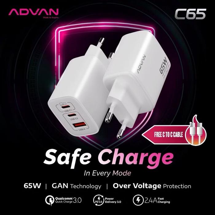 Jual ADAPTOR ADVAN C65 SAFE CHARGE GAN TECHNOLOGY 65W BISA BUAT LAPTOP ...