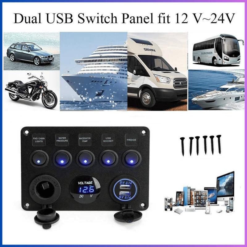 MEGA ACCESTING Saklar Panel Mobil RV Yacht 5 Way USB Voltmeter - Shop ...