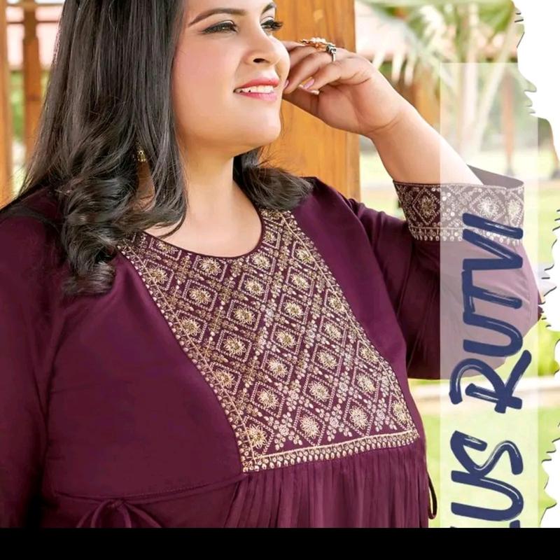 VB Plus Size Kurtis Rutvi Heavy Rayon Embroidery Sequence Work - TikTok Shop Malaysia