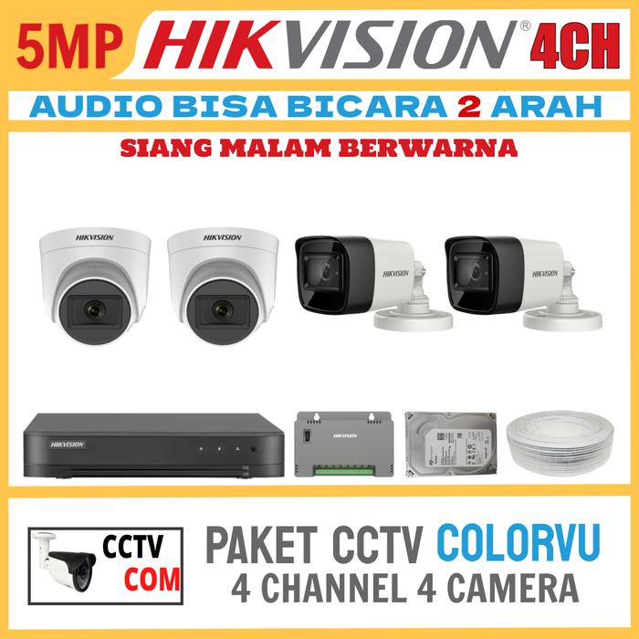 Promo PAKET CCTV HIKVISION 5MP COLORVU 4 CHANNEL 4 CAMERA TWO WAY TALK ...