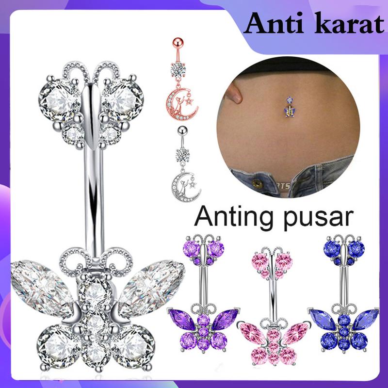 piercing belly Baru anting pusar perut wanita bersinar kupu kupu anting ...