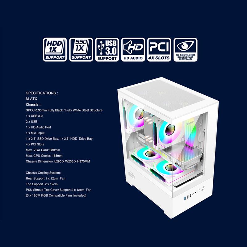 Casing PC Gaming Armaggeddon Aquaron NEMO MATX Dual Chamber with Power ...